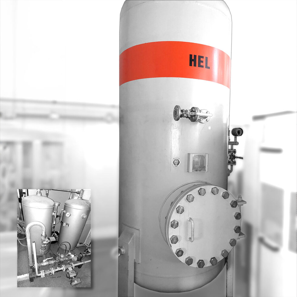 Helium buffer tank V=3000 l [3m3] with a compressor unit and condensate ...